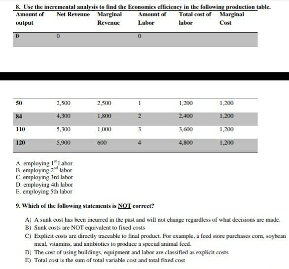 Solved 8. Use the incremental analysis to find the Economics | Chegg.com