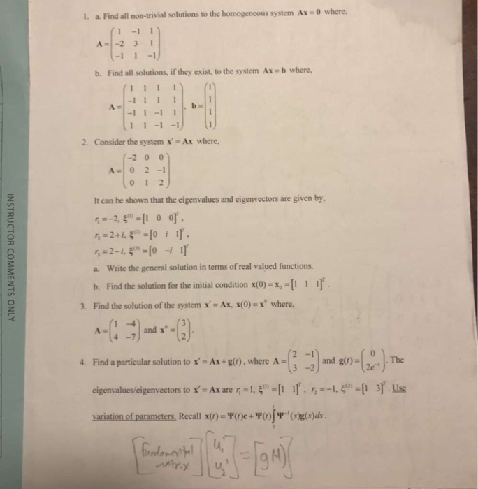 Solved A Find All Non Trivial Solutions To The Homogeneous