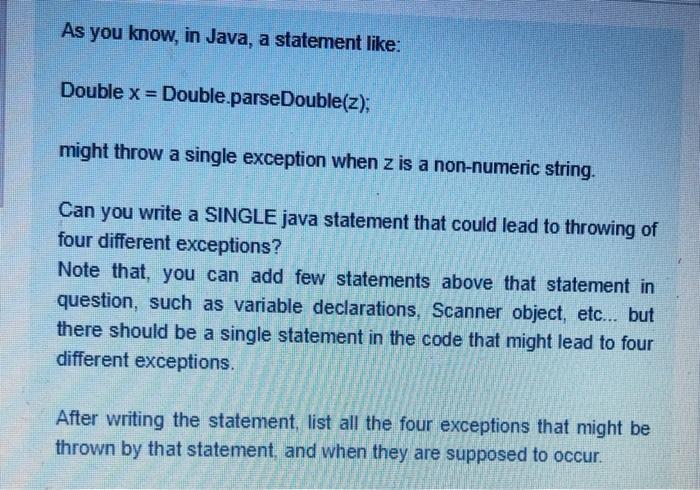 Solved As you know, in Java, a statement like: Double x = | Chegg.com