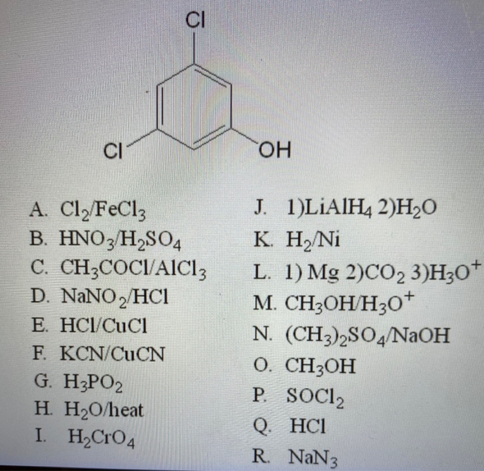 Solved CI CI OH A. Cl/FeCl3 B. HNO3 H2SO4 C. CH3COCI/AICI: | Chegg.com