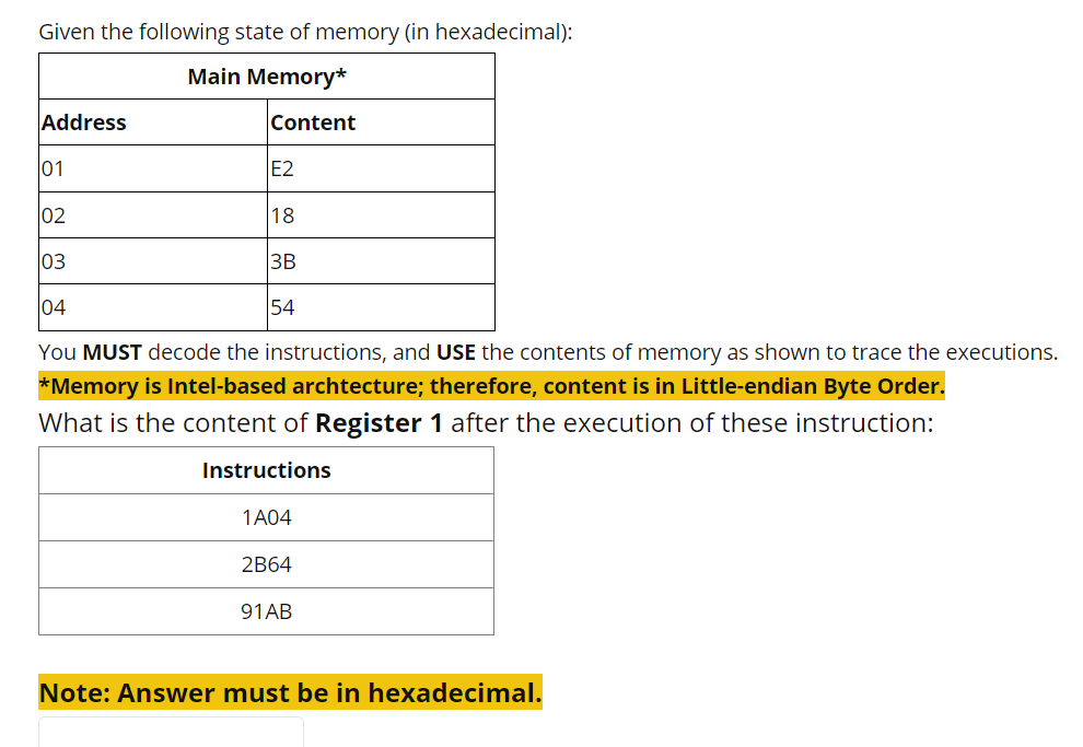 Given the following state of memory (in | Chegg.com