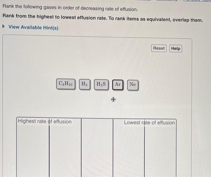 Rank the following gases in order of decreasing rate | Chegg.com