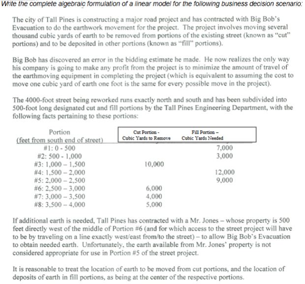 Solved Write the complete algebraic formulation of a linear | Chegg.com
