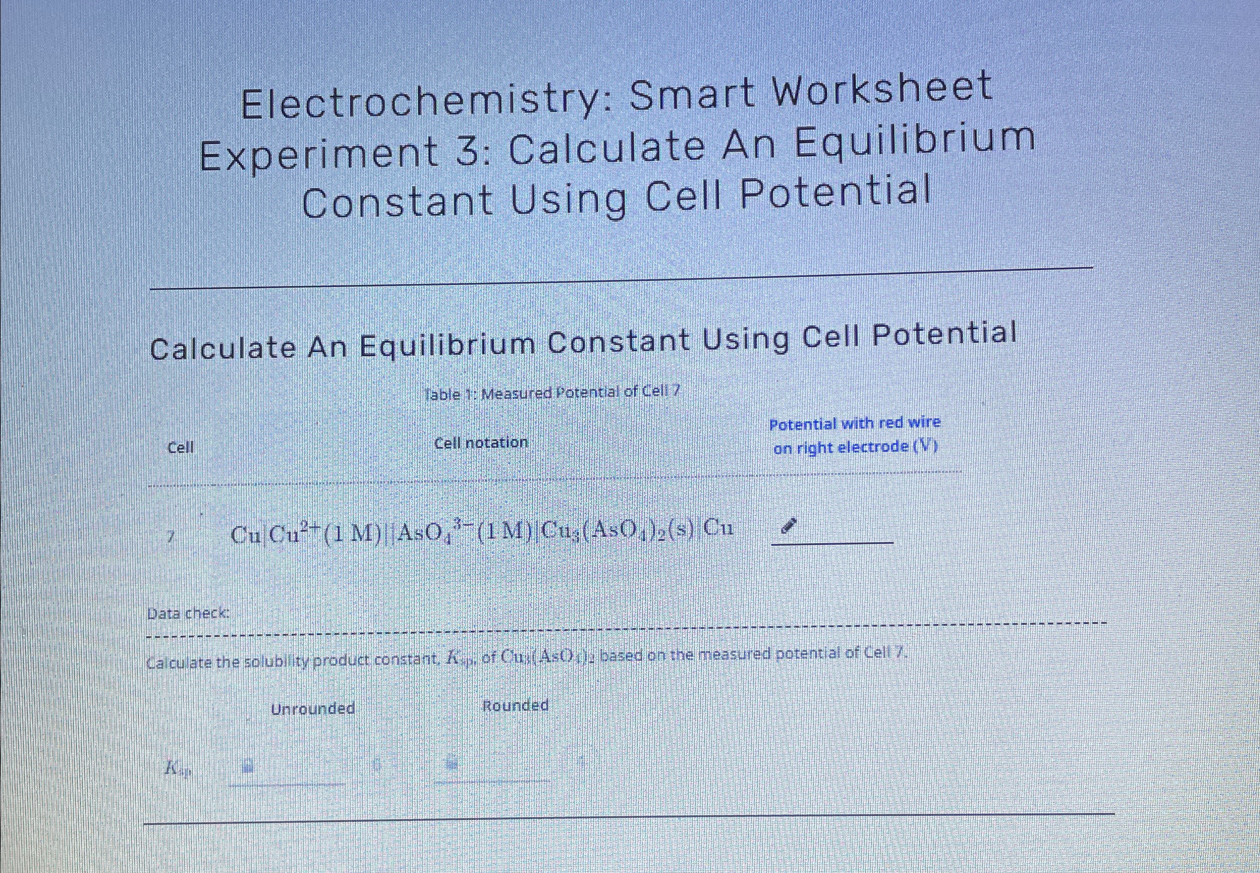 Solved Electrochemistry: Smart Worksheet Experiment 3: | Chegg.com