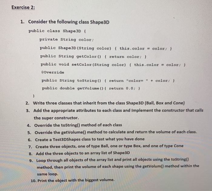 Solved Exercise 2 1 Consider The Following Class Shape 3d