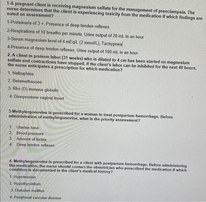 Solved 2. A client in preterm labor ( 31 weeks) who is | Chegg.com