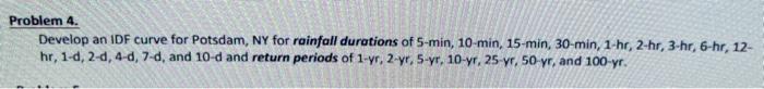 Problem 4. Develop an IDF curve for Potsdam, NY for | Chegg.com