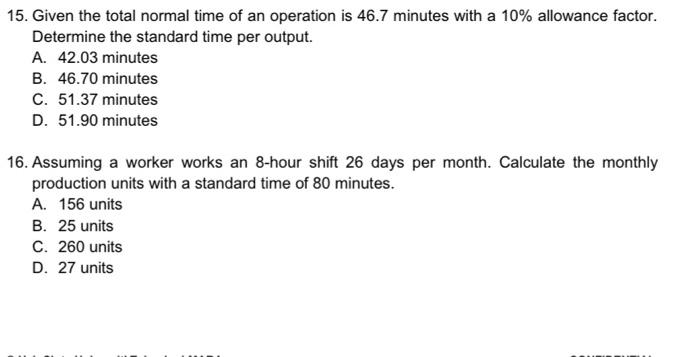Solved 15. Given the total normal time of an operation is | Chegg.com