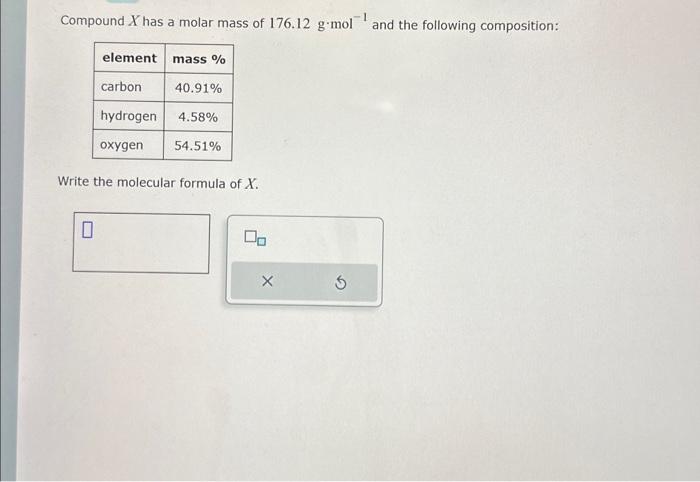 Solved Compound X has a molar mass of 176.12 g⋅mol−1 and the | Chegg.com