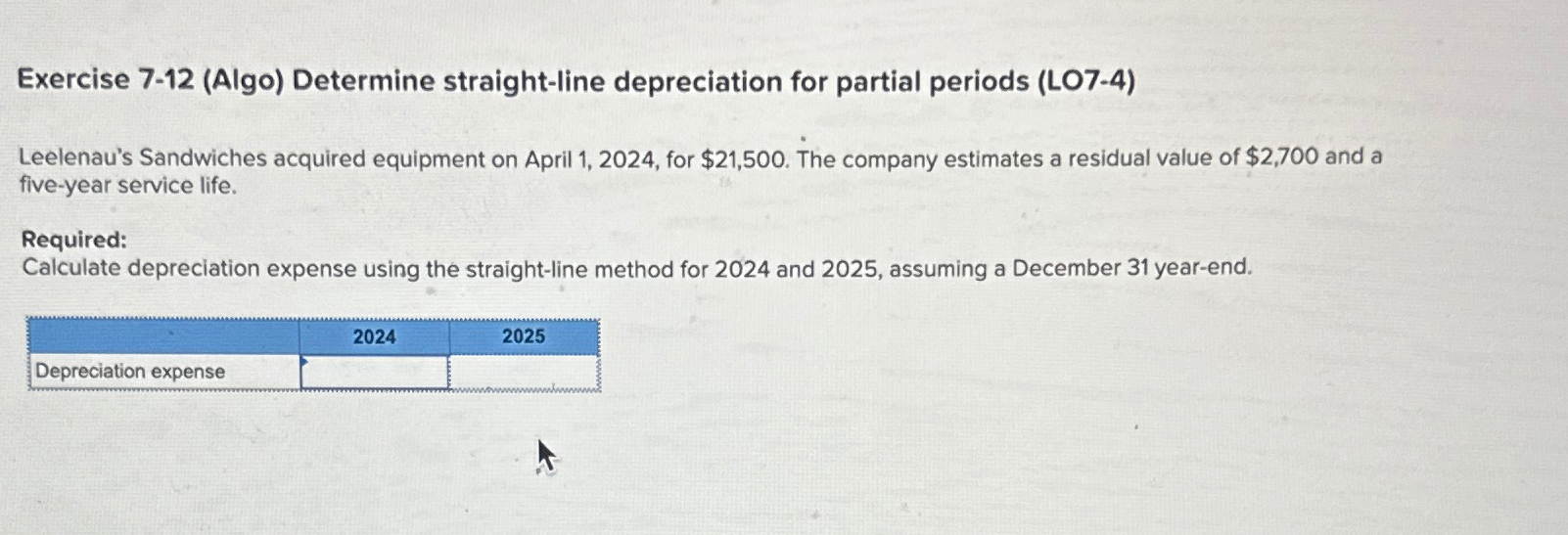 Solved Exercise 7-12 (Algo) ﻿Determine straight-line | Chegg.com