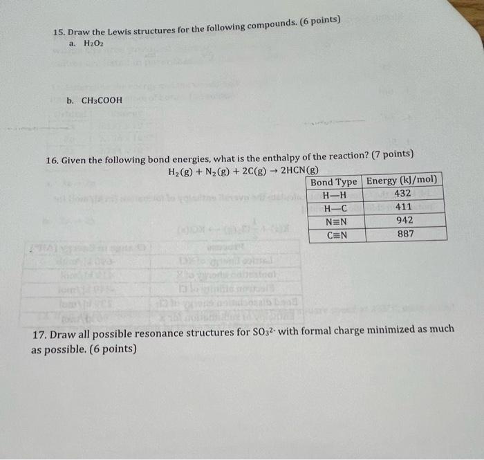 Solved solve on paper10 15. Draw the Lewis structures for | Chegg.com