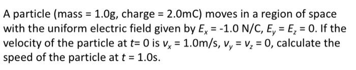 Solved A particle ( mass =1.0 g, charge =2.0mC ) moves in a | Chegg.com