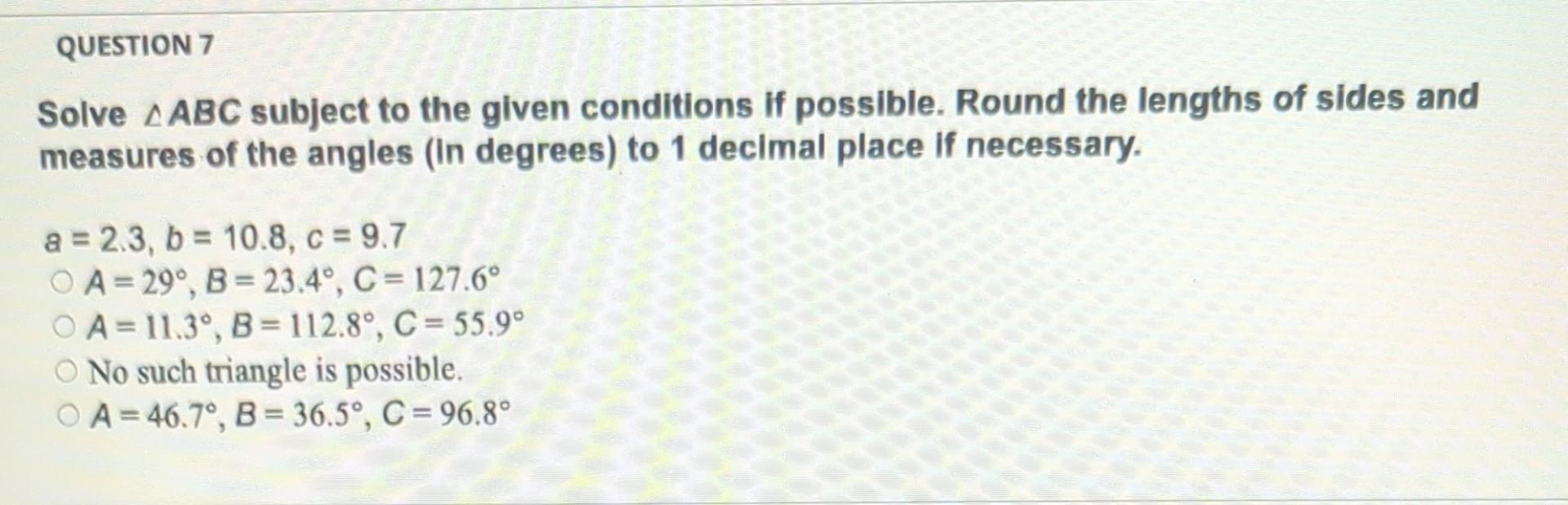 Solved Solve ABC subject to the given conditions if | Chegg.com