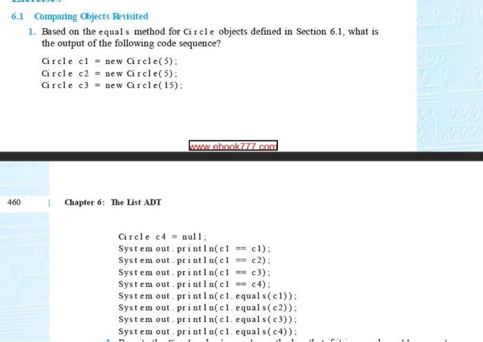 Solved 6.1 Comparing Objects Revisited 1. Based on the | Chegg.com