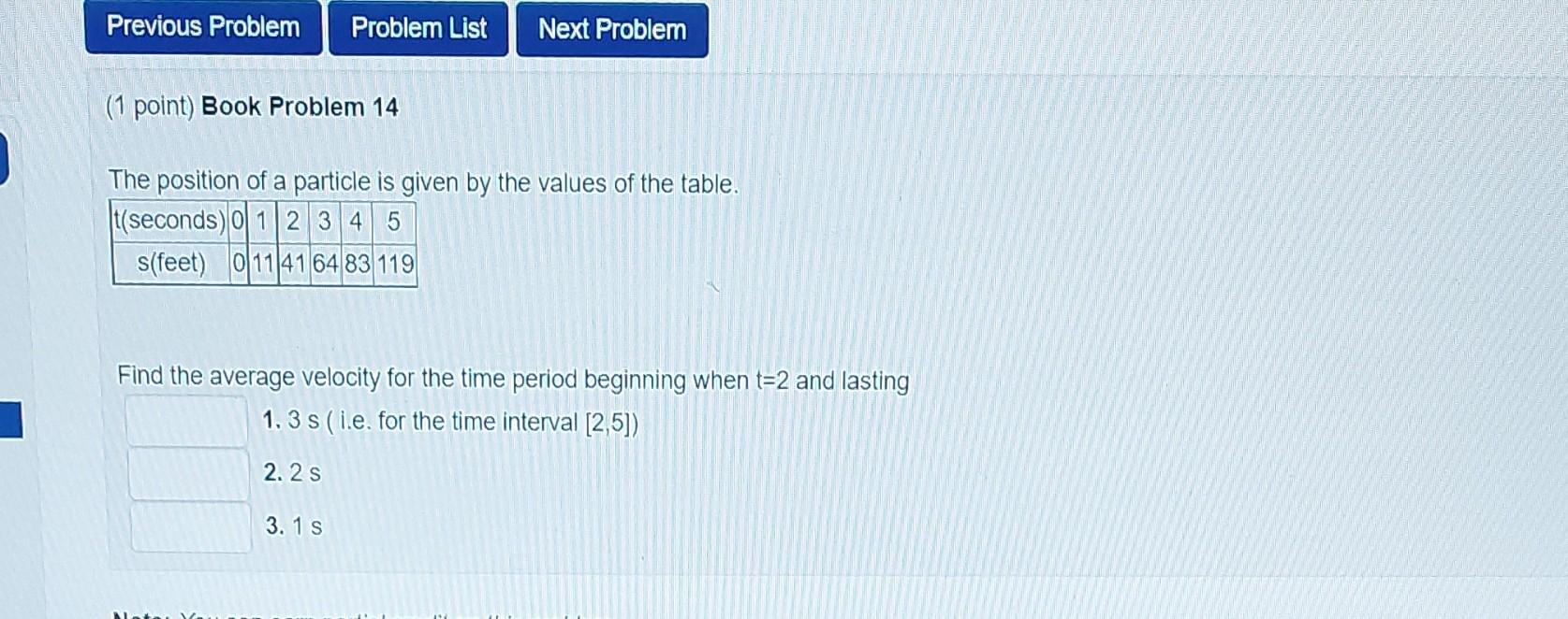 Solved (1 point) Book Problem 14 The position of a particle | Chegg.com
