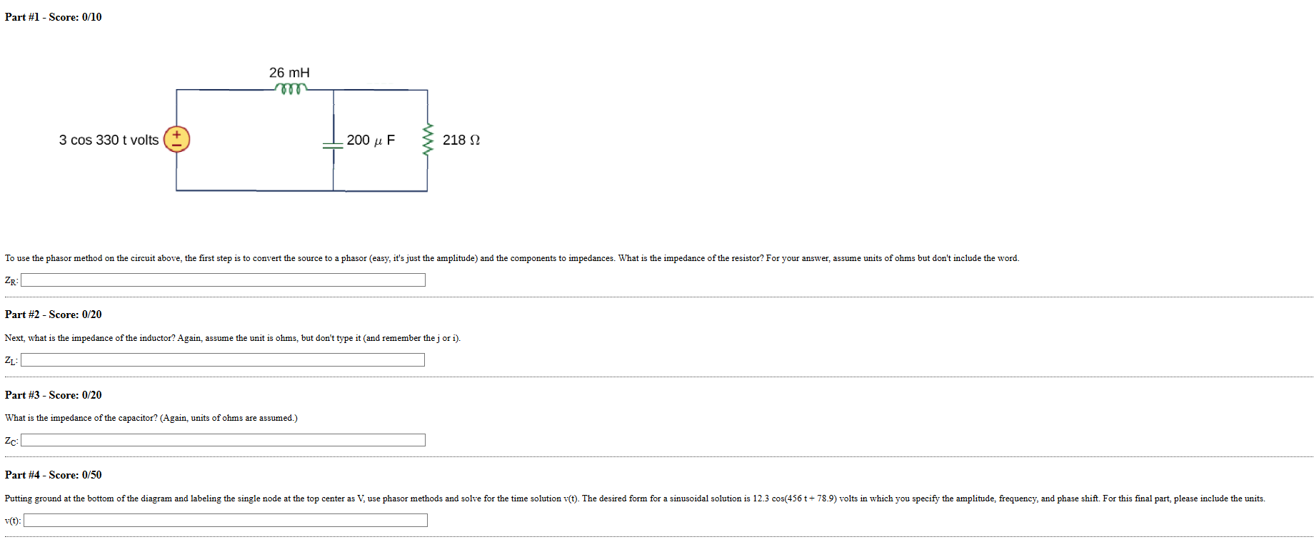 Solved Part \#1 - ﻿Score: 0/10 \[ \mathrm{Z}_{\mathrm{R}}: | Chegg.com