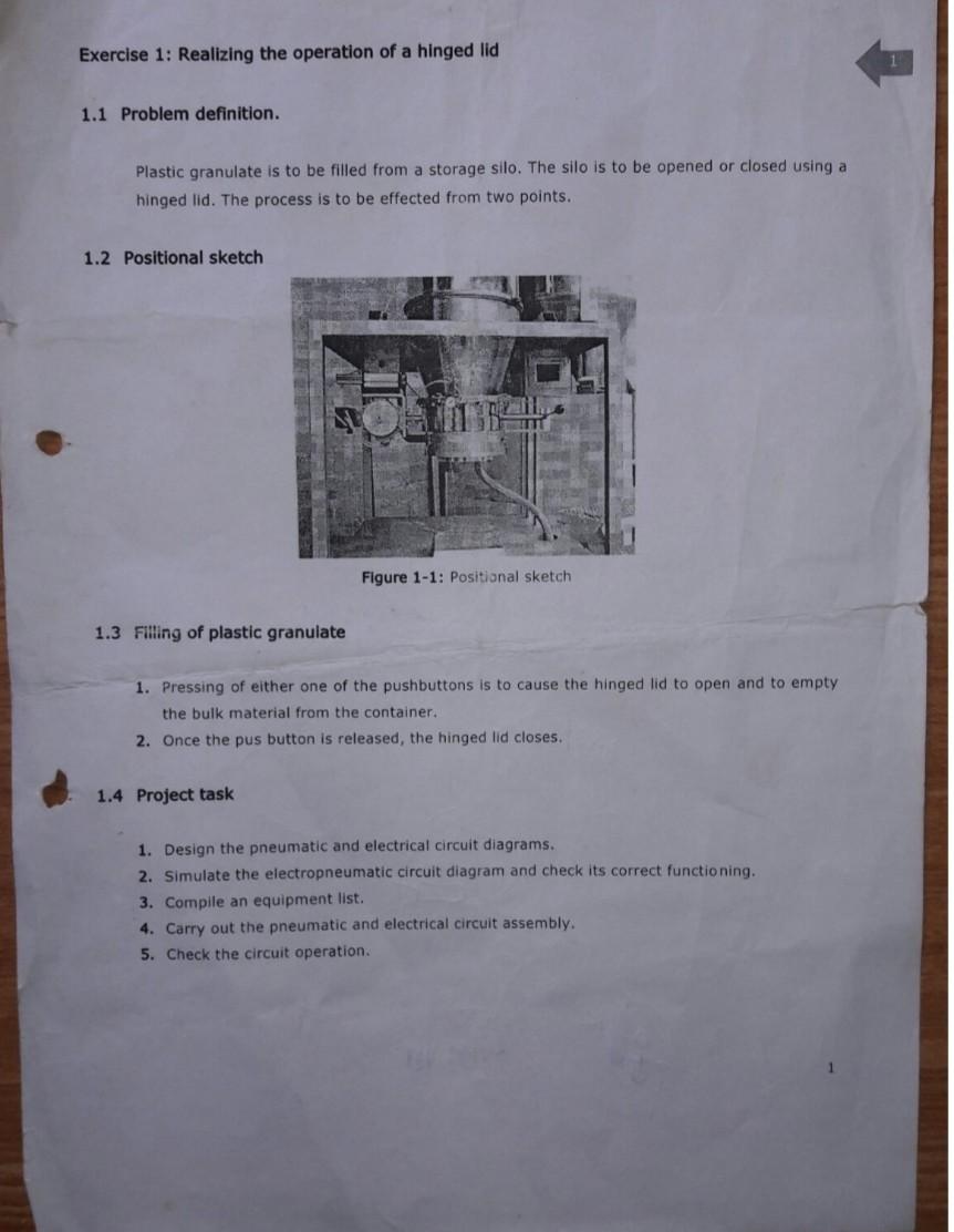 Exercise 1: Realizing the operation of a hinged lid | Chegg.com