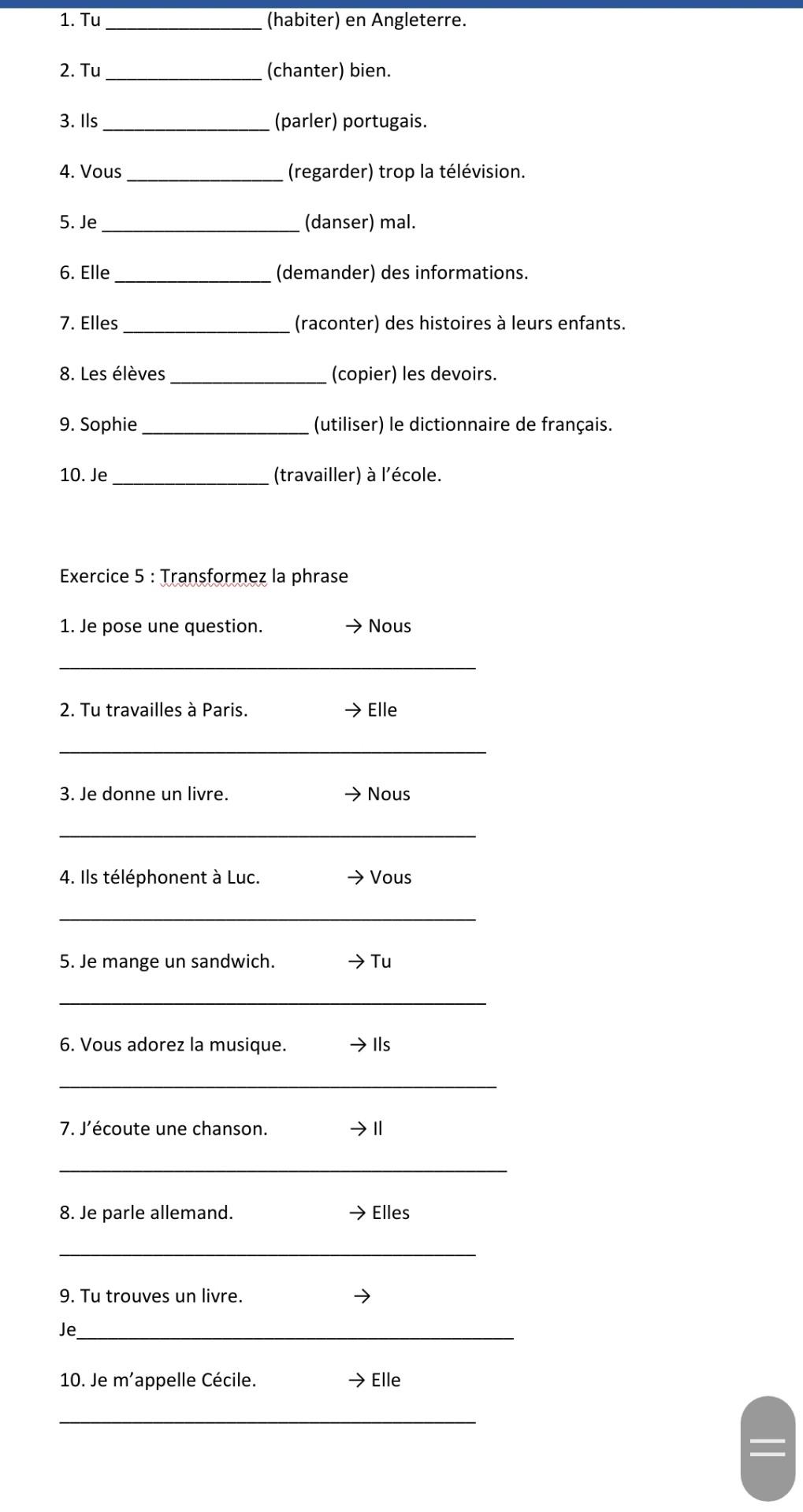 Solved Le présent indicatif des verbes en -er Exercice 1 : | Chegg.com