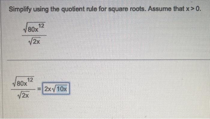 Solved Simplify using the quotient rule for square roots. | Chegg.com