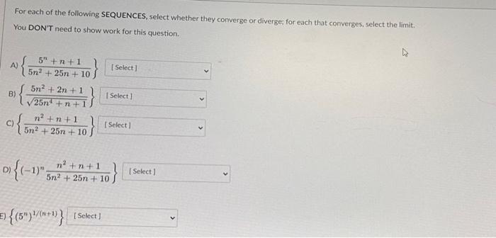 Solved For each of the following SEQUENCES, select whether | Chegg.com