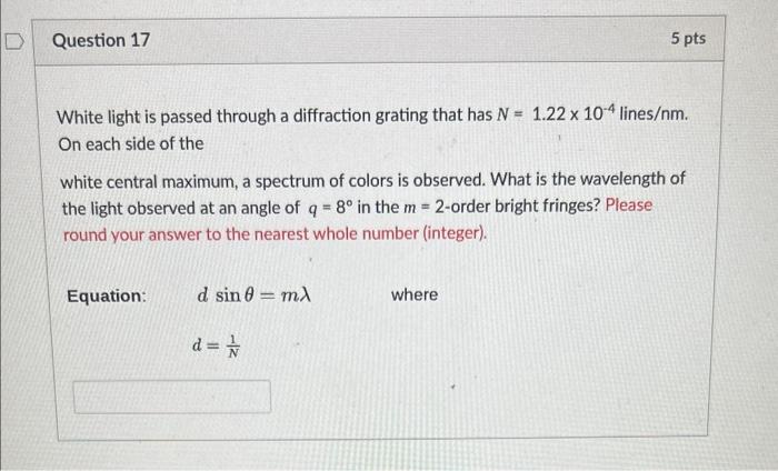 Solved White light is passed through a diffraction grating | Chegg.com
