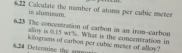 Solved 6.22 Calculate the number of atoms per cubic meter in | Chegg.com