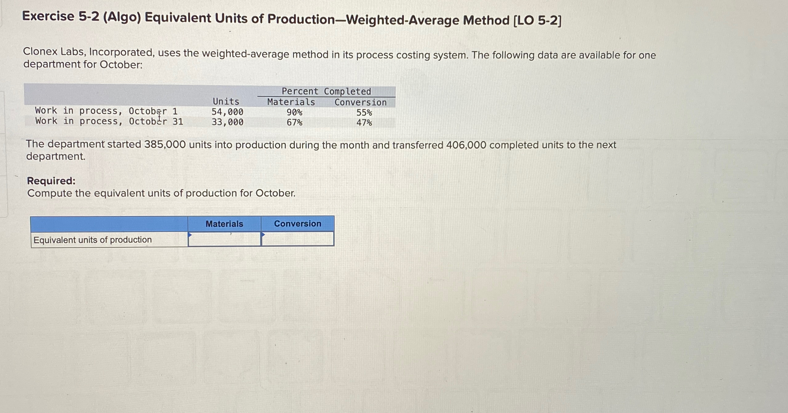 Solved Exercise 5-2 (Algo) ﻿Equivalent Units of | Chegg.com