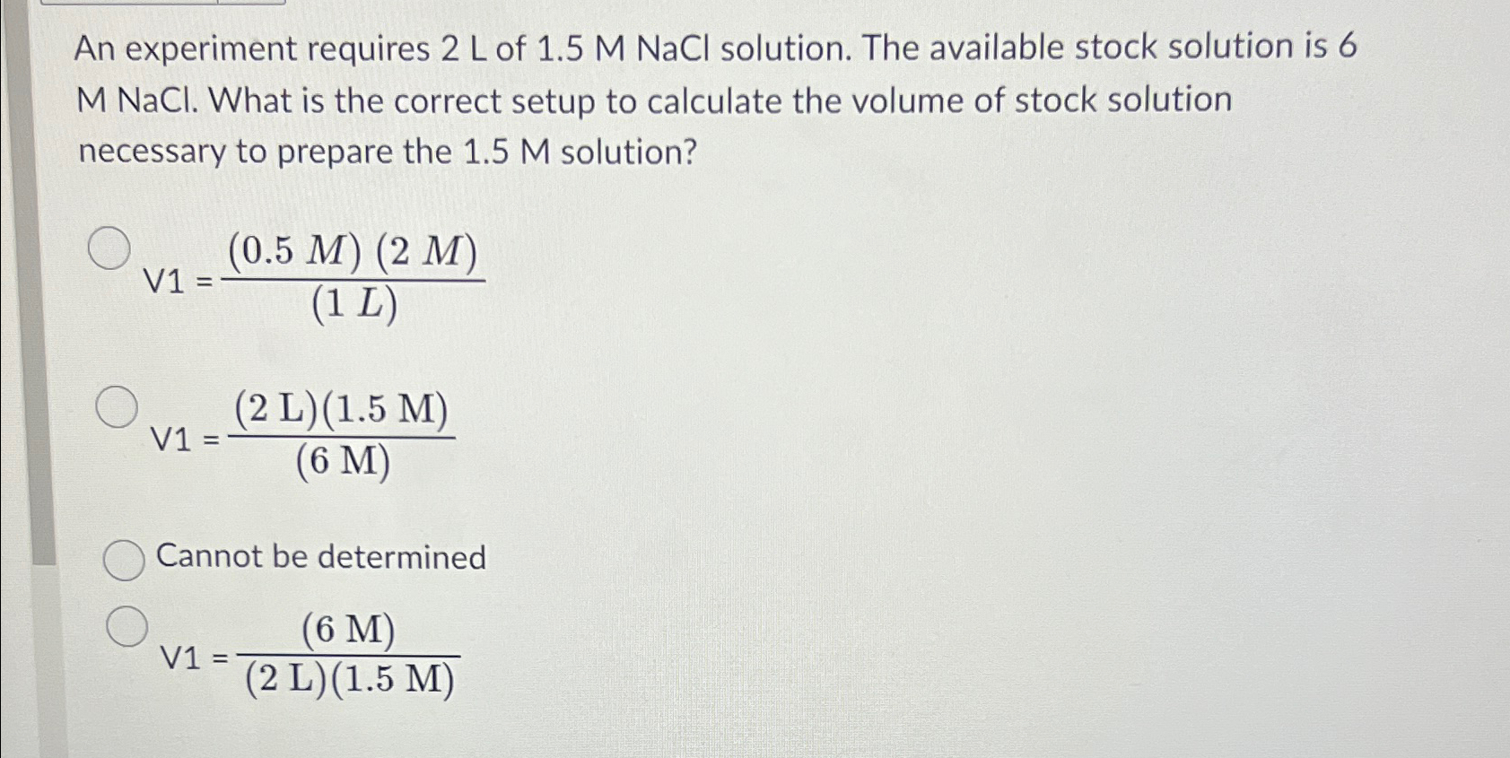 Solved An experiment requires 2L ﻿of 1.5MNaCl solution. The | Chegg.com