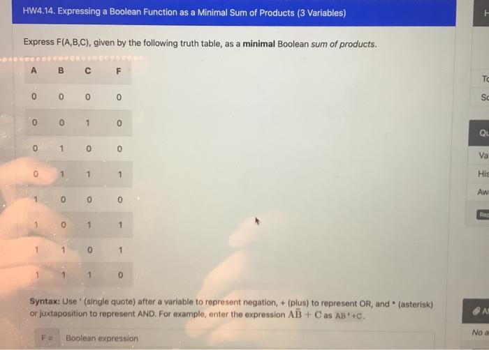 Solved HW4.14. Expressing a Boolean Function as a Minimal | Chegg.com
