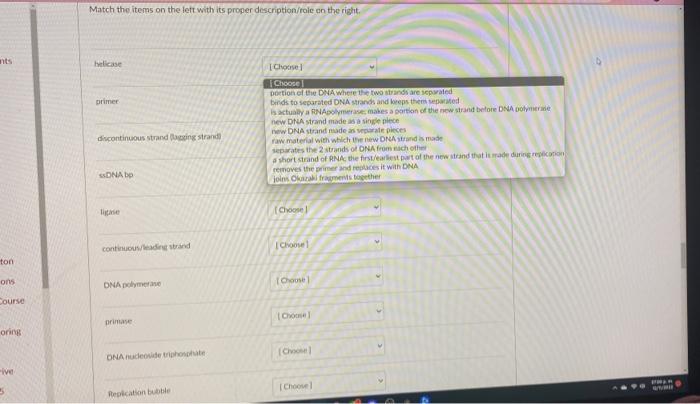 Solved Match the items on the lett with its proger | Chegg.com