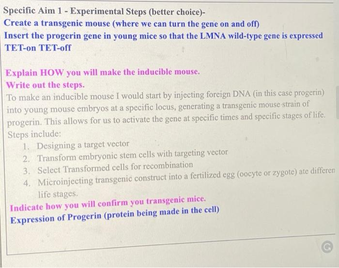 Solved Create mice that are transgenic (inducible gene) - | Chegg.com