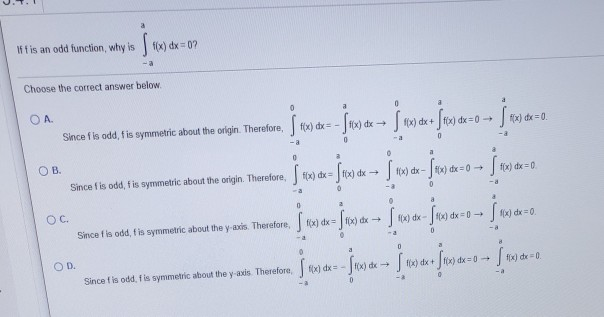 Solved 1ffis an odd function, why is (x) dx=0? Choose the | Chegg.com