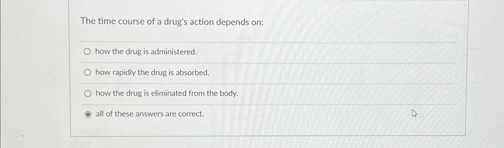 Solved The time course of a drug's action depends on:how the | Chegg.com