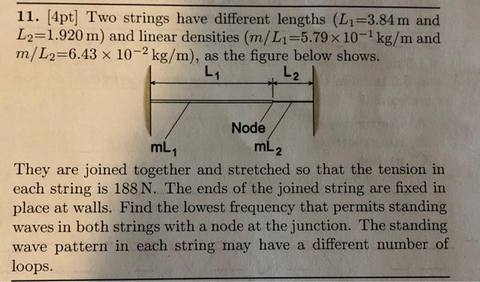 Solved 11. [4pt] Two strings have different lengths (L1=3.84 | Chegg.com