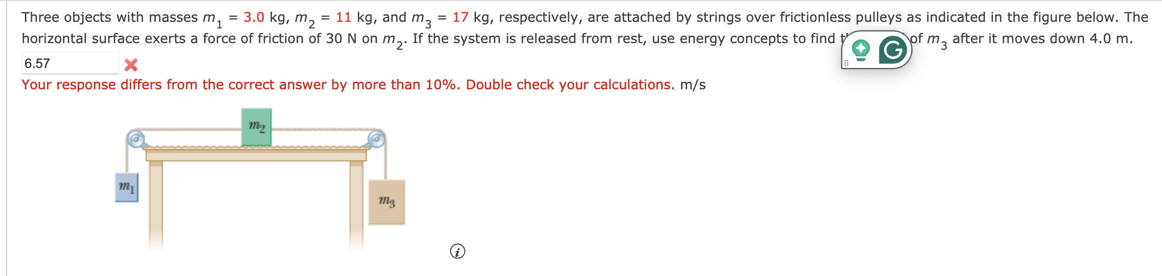Three objects with masses m1=3.0kg,m2=11kg, ﻿and | Chegg.com