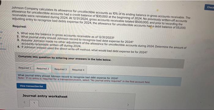 Solved Johnson Company calculates its allowance for | Chegg.com