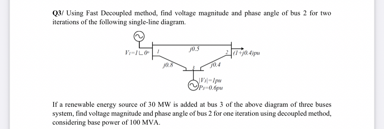 Solved Q3/ ﻿Using Fast Decoupled method, find voltage | Chegg.com