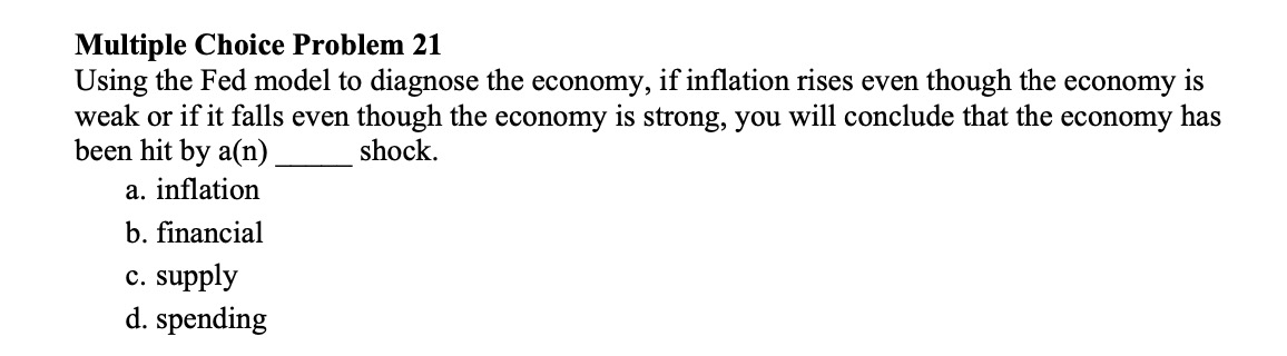 Solved Multiple Choice Problem 21Using the Fed model to | Chegg.com