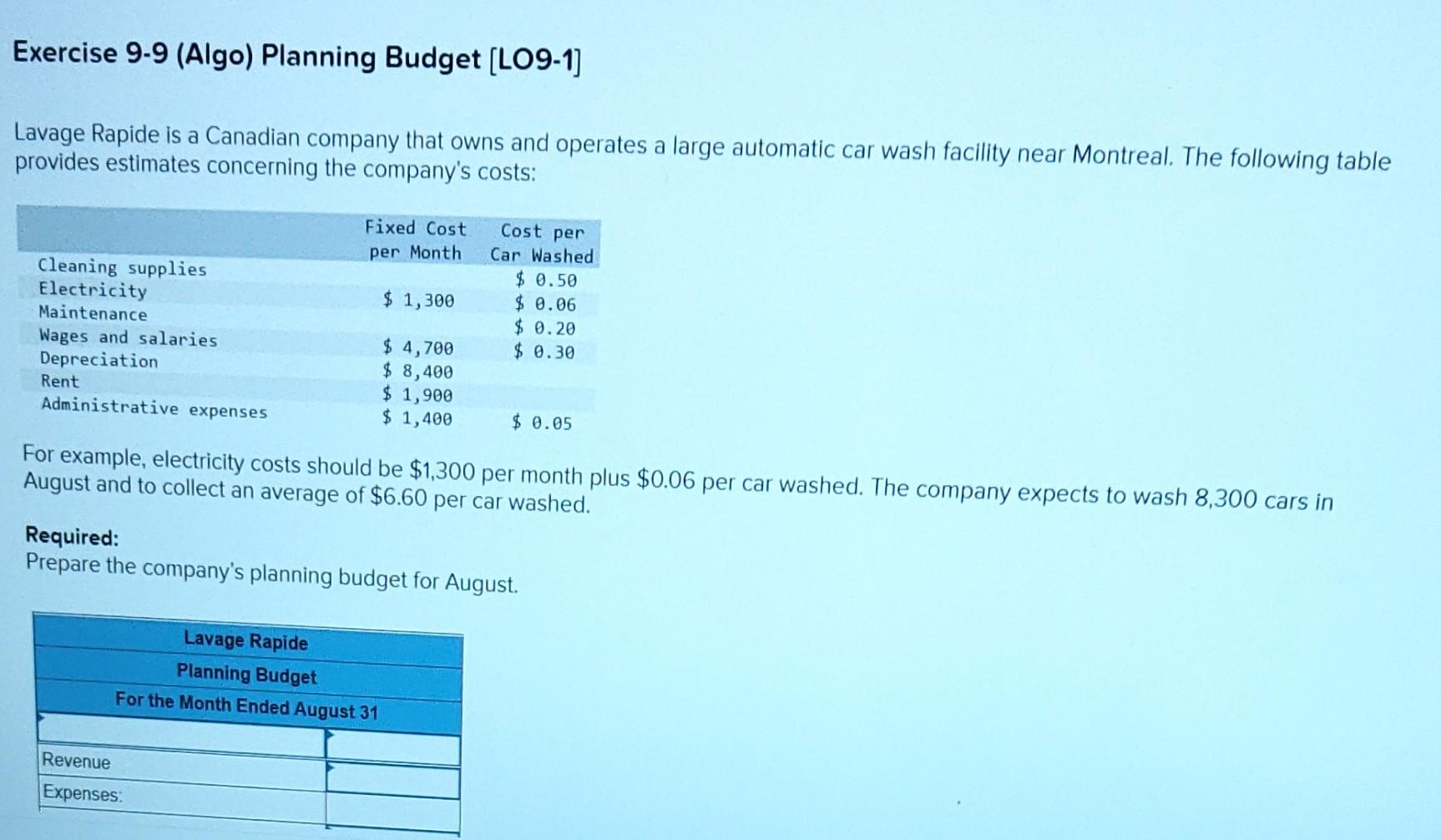 Solved Exercise 9 9 Algo Planning Budget Lo9 1 Lavage 3223
