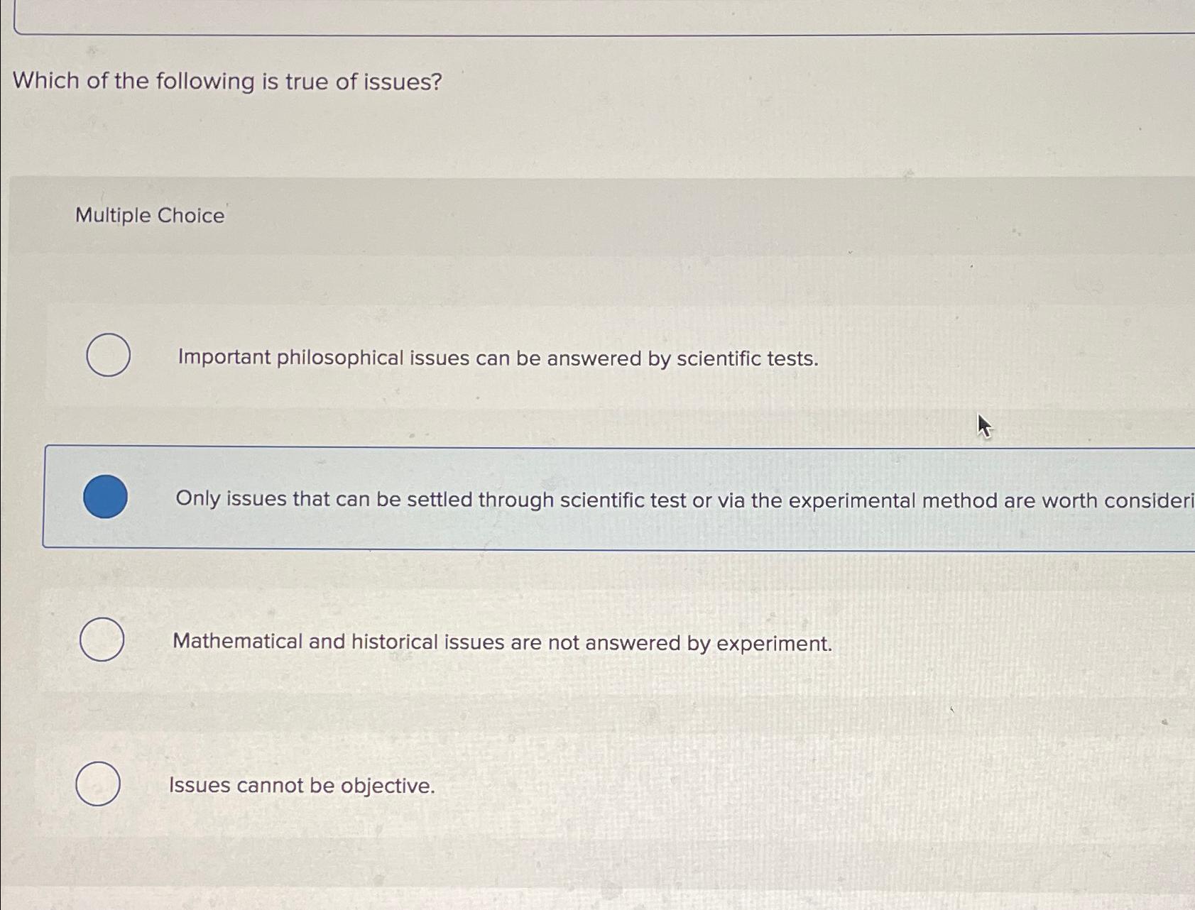 Solved Which of the following is true of issues?Multiple | Chegg.com