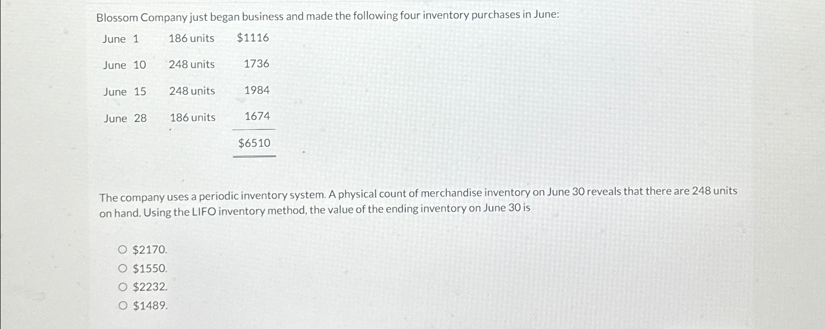 Solved Blossom Company just began business and made the | Chegg.com