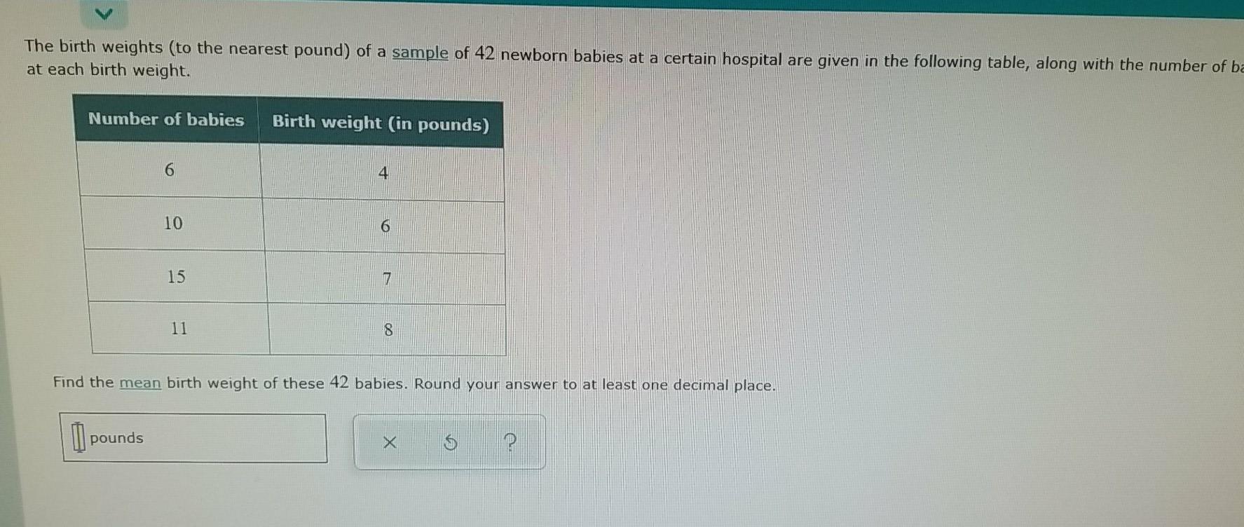 Solved The birth weights (to the nearest pound) of a sample | Chegg.com