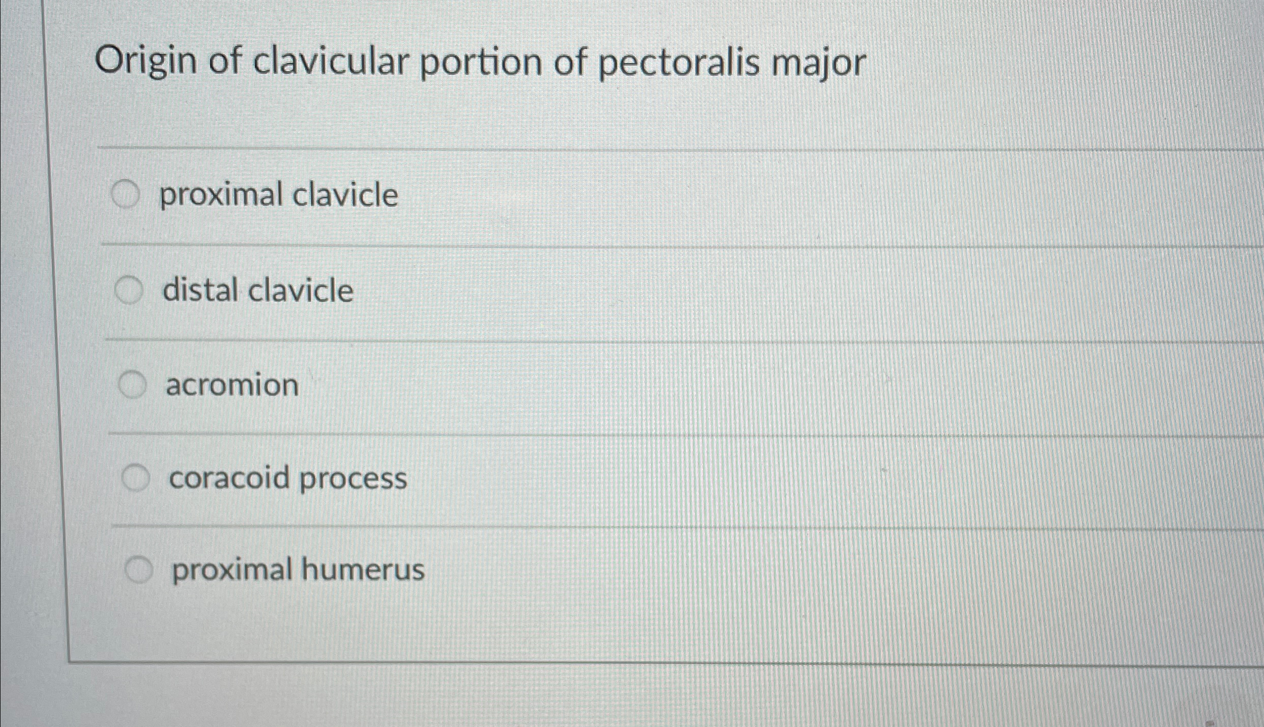 Solved Origin of clavicular portion of pectoralis | Chegg.com