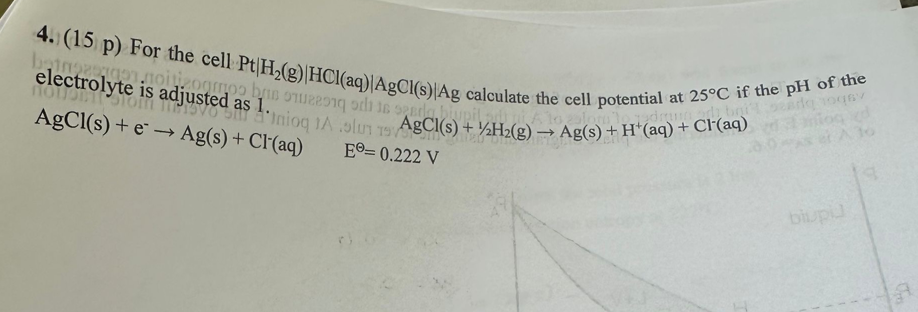 Solved (15 ﻿p) ﻿For the cell Pt|H2((g))|HCl(aq)|AgCl(s)|Ag | Chegg.com