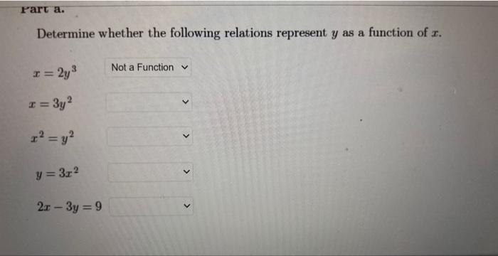 Determine Whether The Following Relations Represent Y
