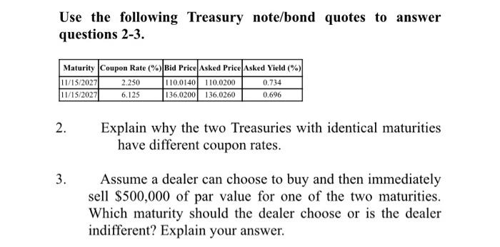 Solved Use the following Treasury note/bond quotes to answer | Chegg.com