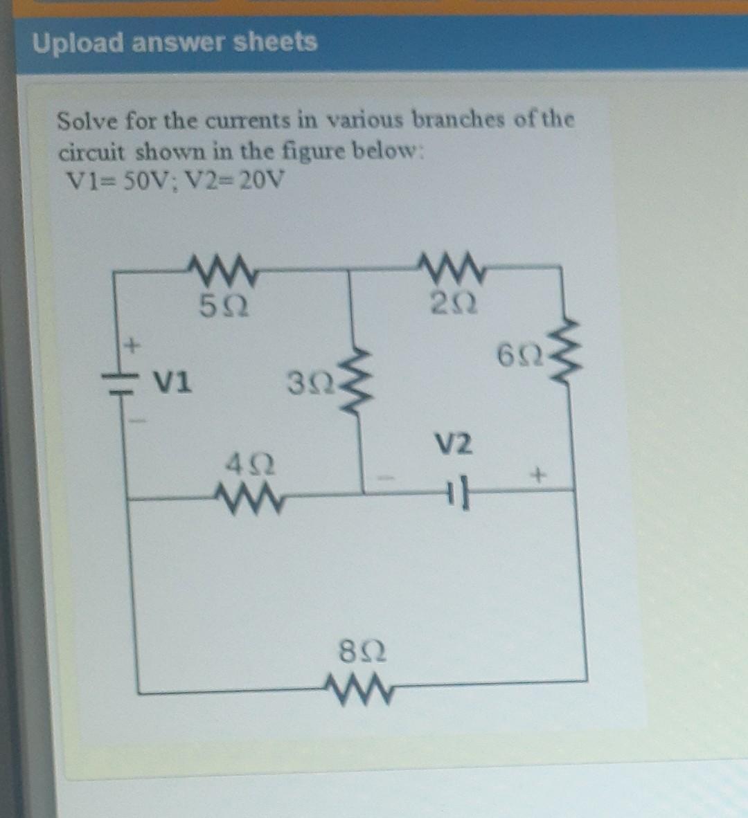 Solved Upload answer sheets Solve for the currents in | Chegg.com