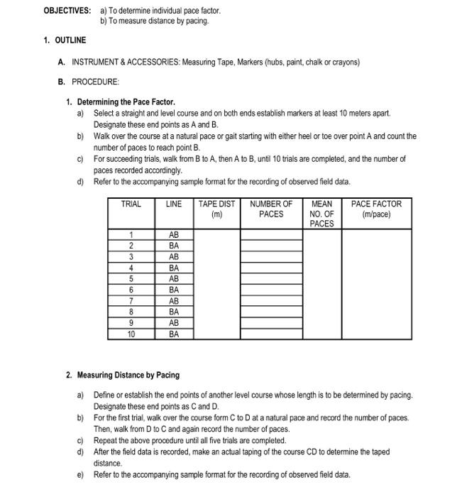 Solved OBJECTIVES: a) To determine individual pace factor. | Chegg.com