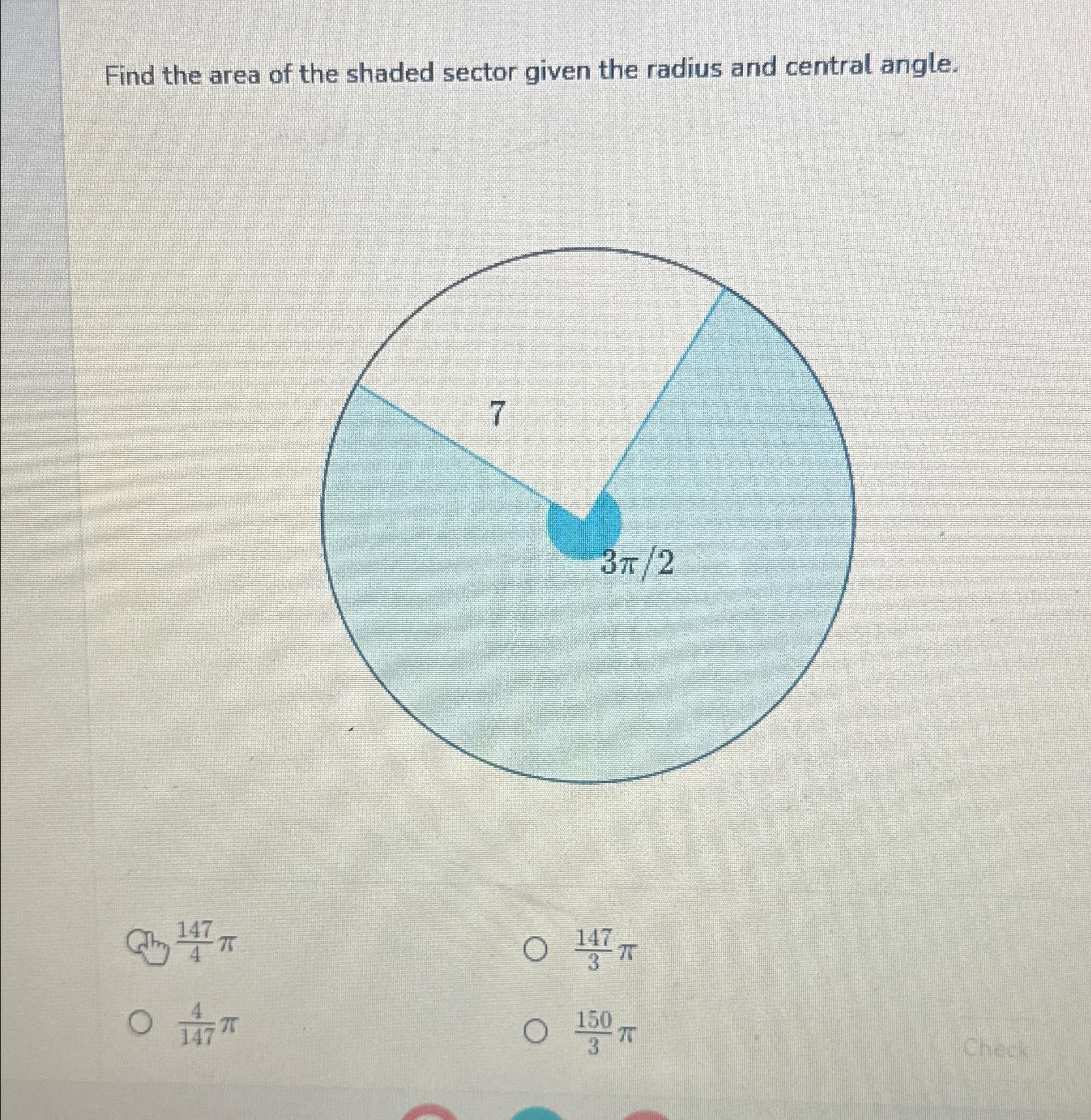 Solved Find the area of the shaded sector given the radius | Chegg.com