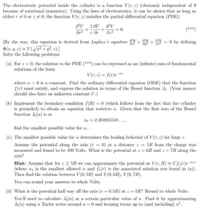 Solved + Tar The electrostatic potential inside the cylinder | Chegg.com
